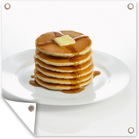 Tuin poster Stapel pannenkoeken met boter en stroop - 200x200 cm ...