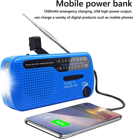 Noodradio solar en opwindbaar – Inclusief Headphone functie - Zaklamp ...