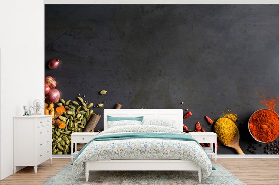 Behang - Fotobehang Kruiden - Eten - Specerijen - Zwart - Paprika - Kaneel - Breedte... | bol