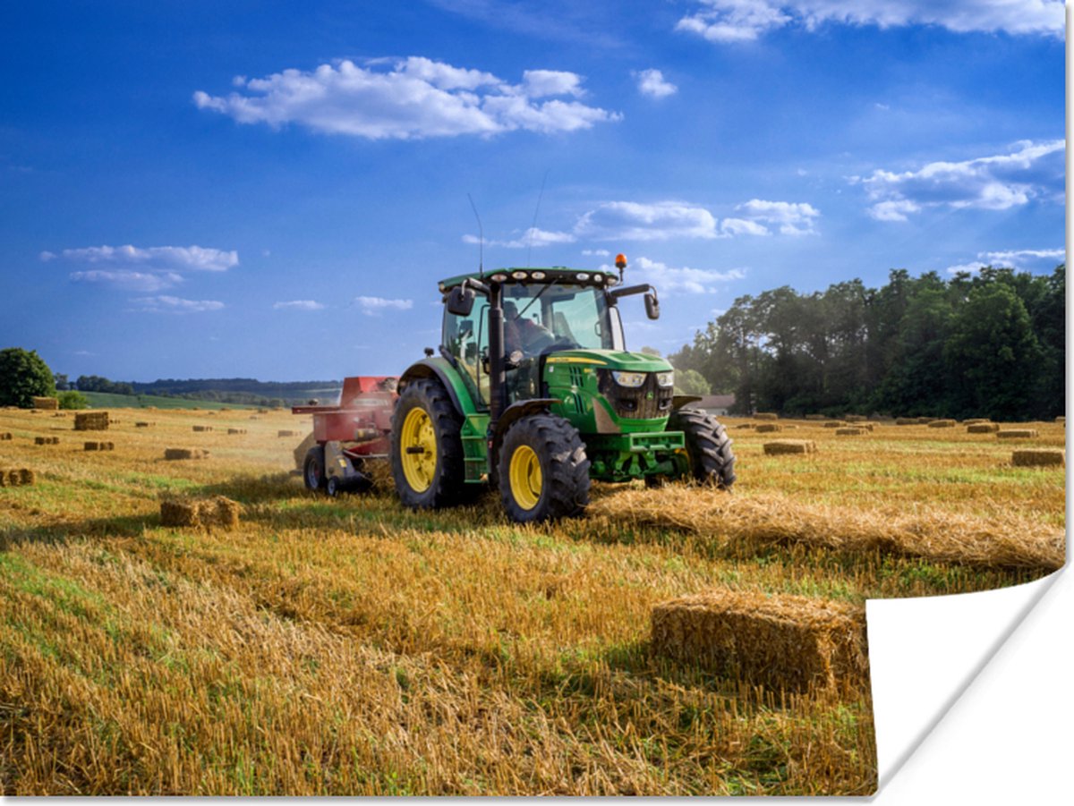 Poster Trekker - Boerderij - Hooi - Akker - Zon - Platteland - 120x90 ...