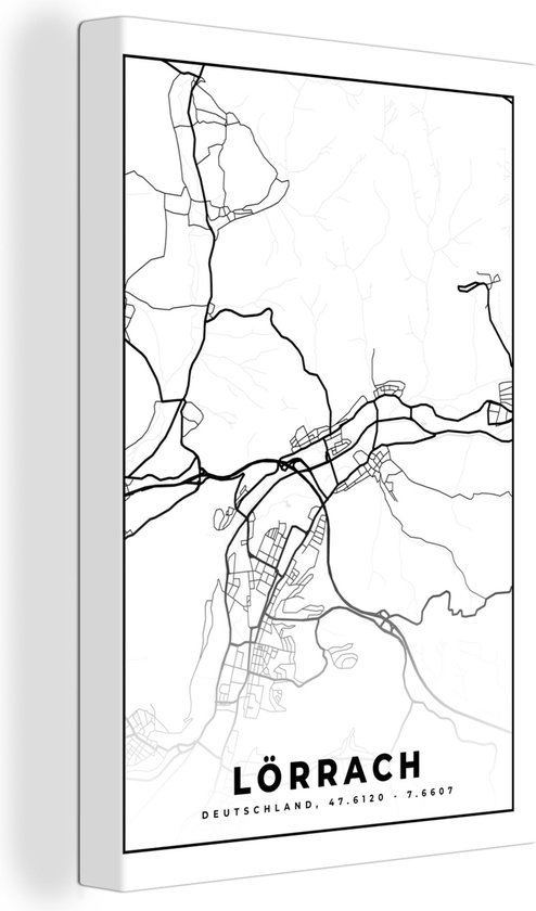 Canvas Schilderij Plattegrond - Kaart - Lörrach - Stadskaart - 60x90 cm ...