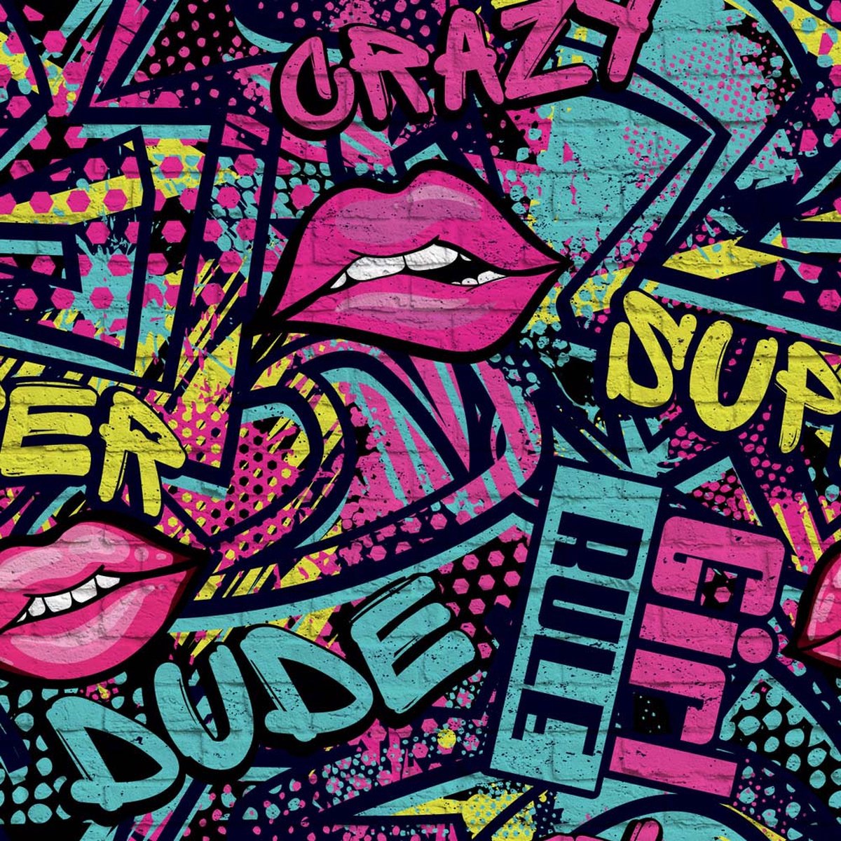 Roze graffiti behang | Decoratie | Jongens behang | Kinderkamer ...