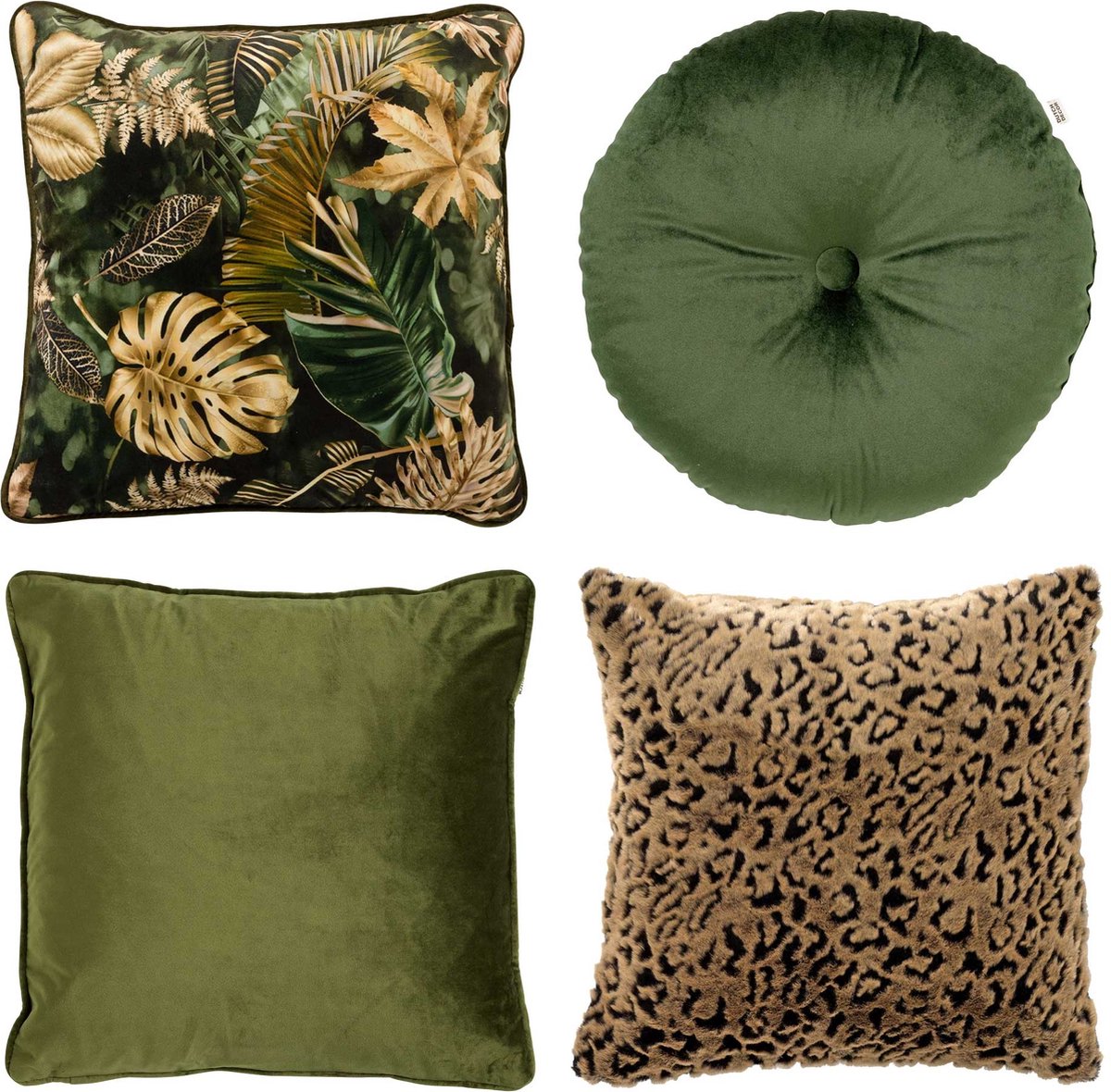 Dutch Decor - Set van 4 sierkussens - groen - bruin - inclusief ...