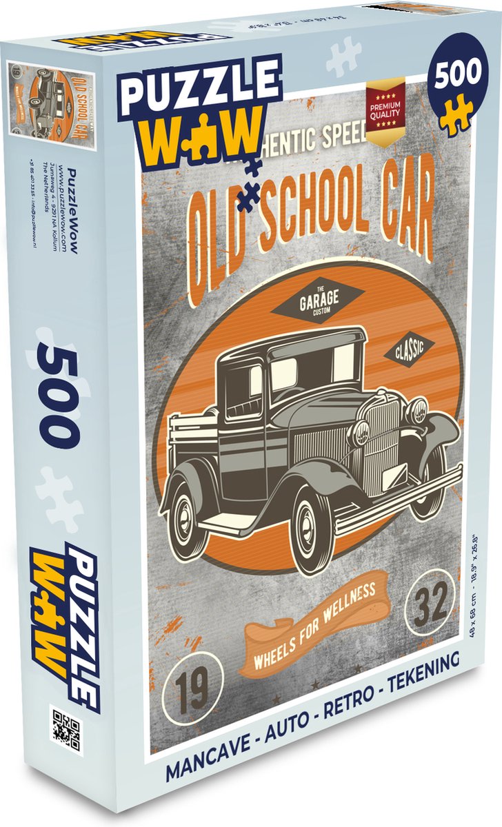 Puzzel Mancave - Auto - Retro - Tekening - Legpuzzel - Puzzel 500 ...