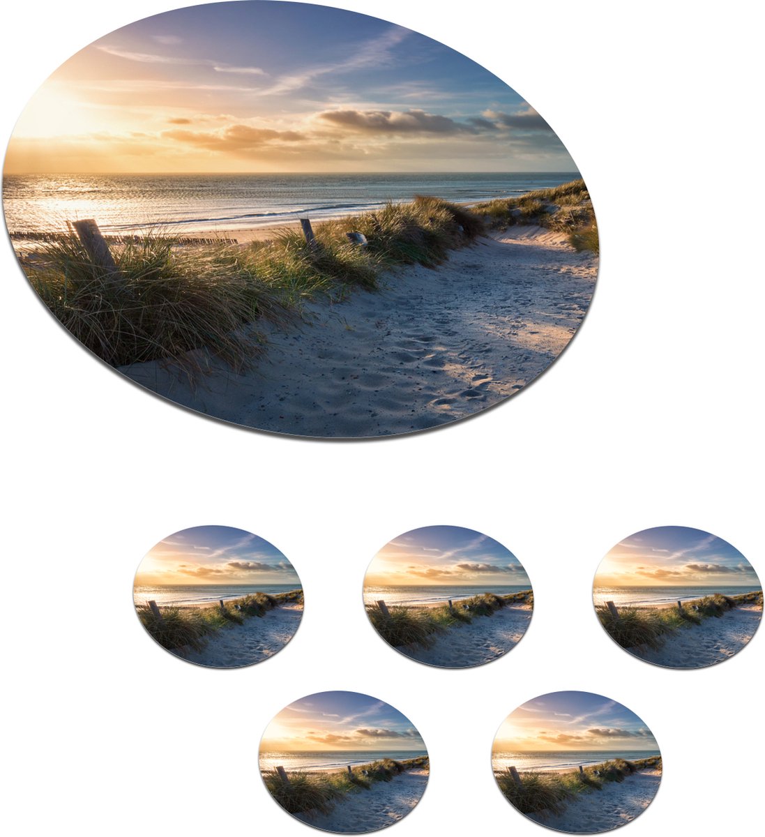 Onderzetters voor glazen - Rond - Zonsondergang - Strand - Duin - Gras ...