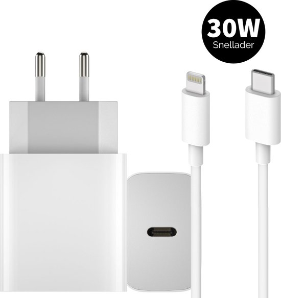 30W USB C Oplader met Gecertificeerde Lightning USB-C Kabel - 2 Meter ...