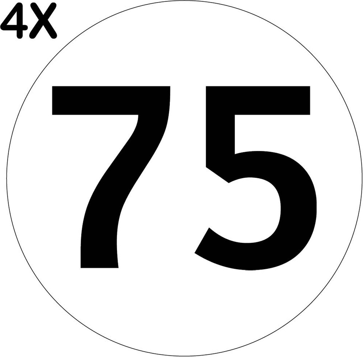 Containerstickers Huisnummer "75" - 25x25cm - Wit met Zwarte Cirkel ...