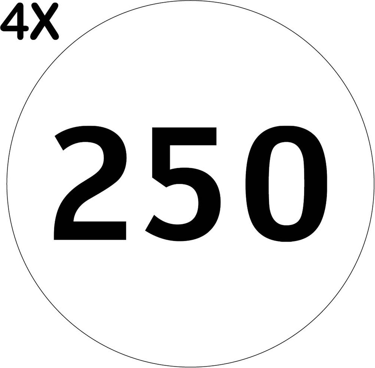Containerstickers Huisnummer "250" - 25x25cm - Wit met Zwarte Cirkel ...