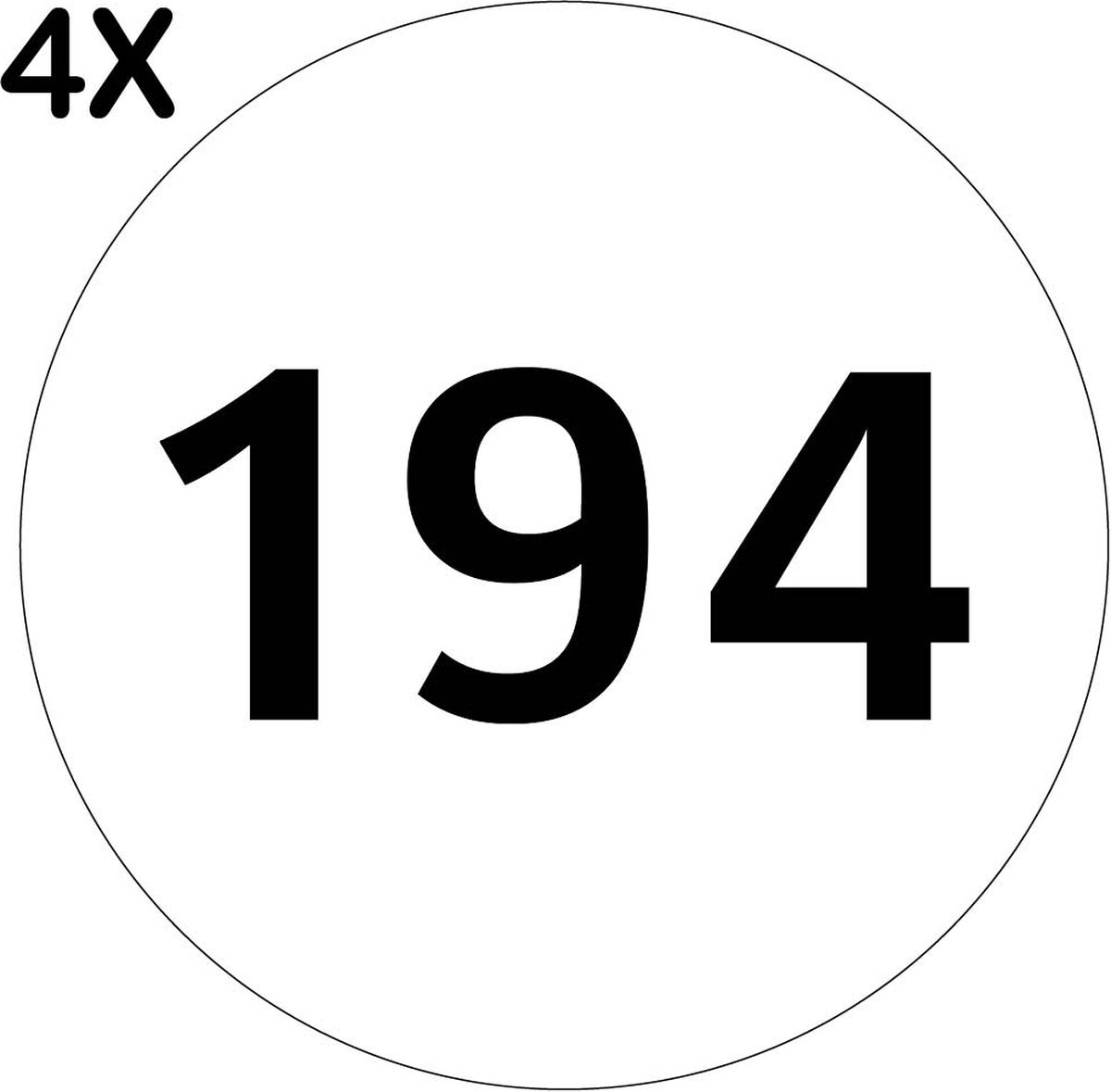 Containerstickers Huisnummer "194" - 25x25cm - Wit met Zwarte Cirkel ...