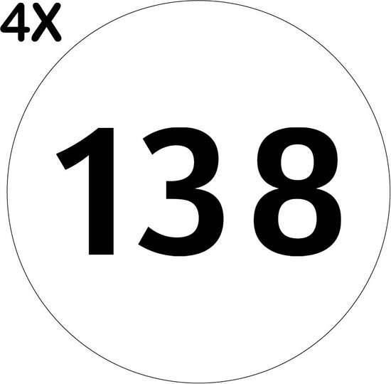 Containerstickers Huisnummer "138" - 25x25cm - Wit met Zwarte Cirkel ...