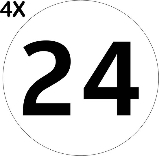 Containerstickers Huisnummer "24" - 25x25cm - Wit met Zwarte Cirkel ...