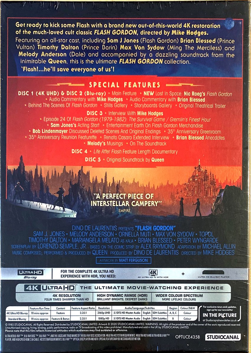 Flash Gordon (40th Anniversary) 4K UHD Collector's Edition [Blu-ray], Melody Anderson... | bol