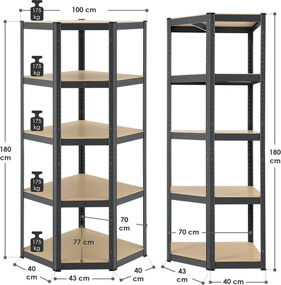 Stellingkast / Magazijnrek - Corner Basic - 180 x 70 cm - Grijs | bol