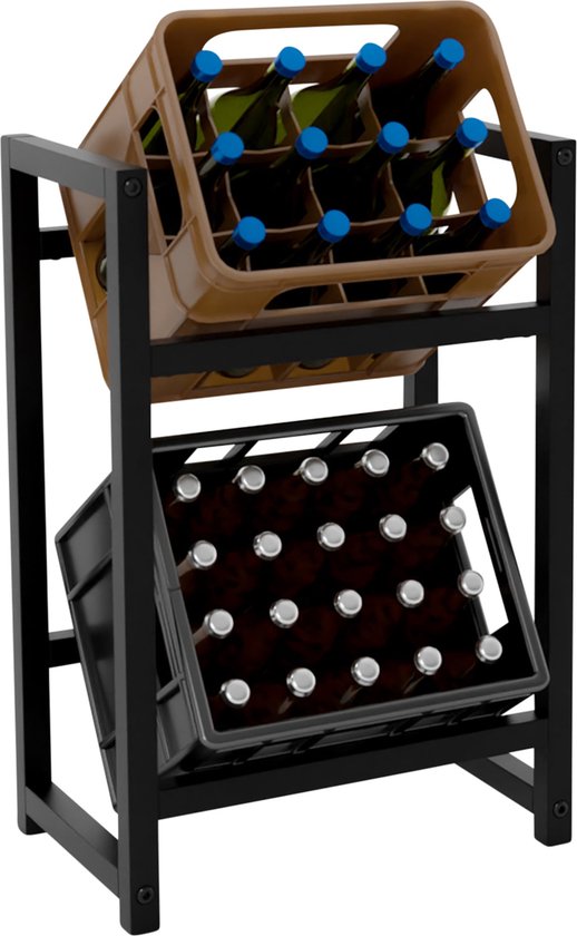 CLP Krattenrek Stack - Metalen drankkrat rek voor 2 kratten - Zwart | bol