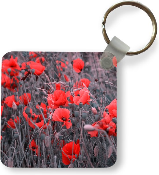 Sleutelhanger - Uitdeelcadeautjes - Rode Klaprozen in een zwart wit ...