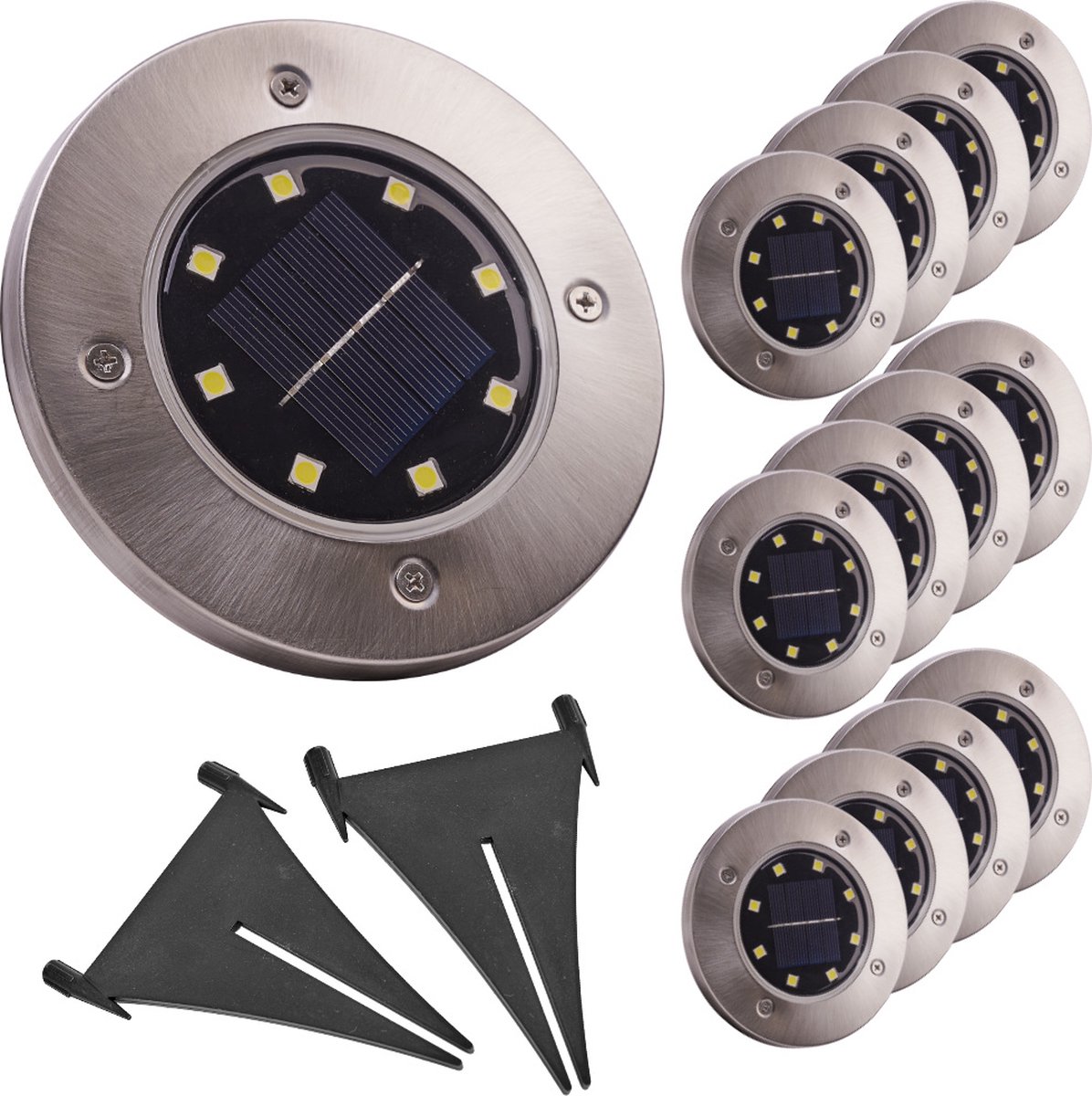 Solar Grondspots - 12 stuks - LED - IP65 - RVS - Tuinverlichting | bol.com
