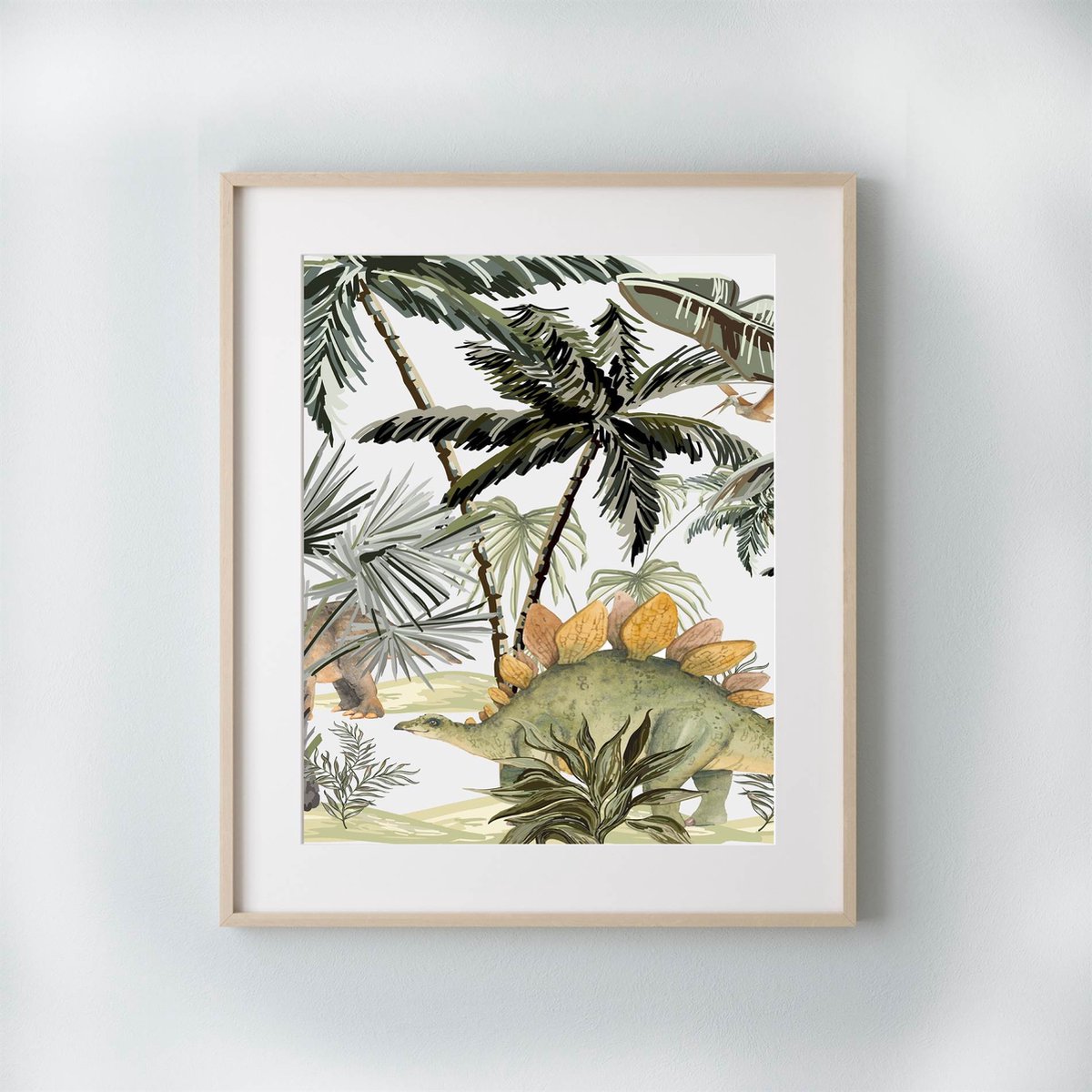 Postercity - Poster Dinosaurus stegosaurus in jungle aquarel ...