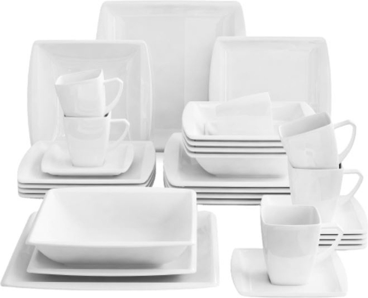 Serviesset – 30 delig – 6 persoons – Porselein - Luxe - Wit | bol.com