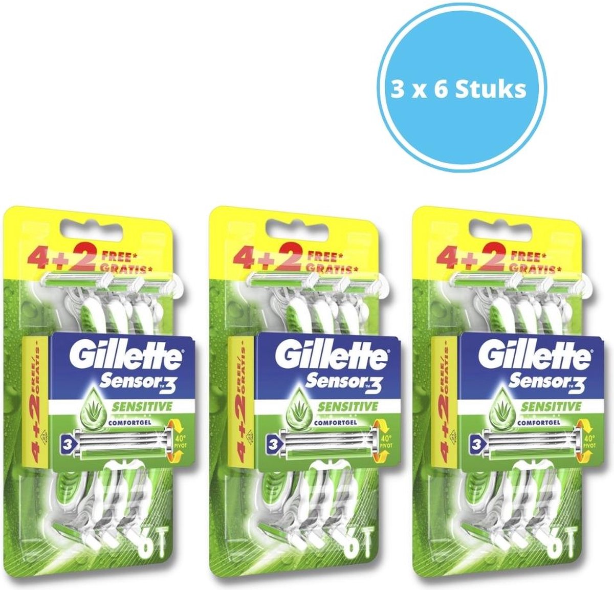 Gillette Sensor3 Sensitive Wegwerpmesjes - Mannen - 6 stuks - 3 stuks | bol.com