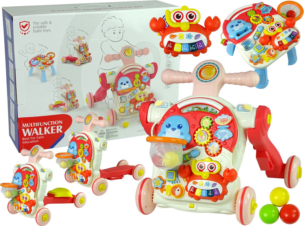 Loopwagen Baby - met Step en Fiets - 4-in-1 - Roze | bol.com