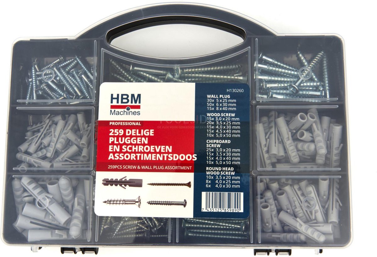 HBM 259 Delige Pluggen en Schroeven Assortimentsdoos | bol.com