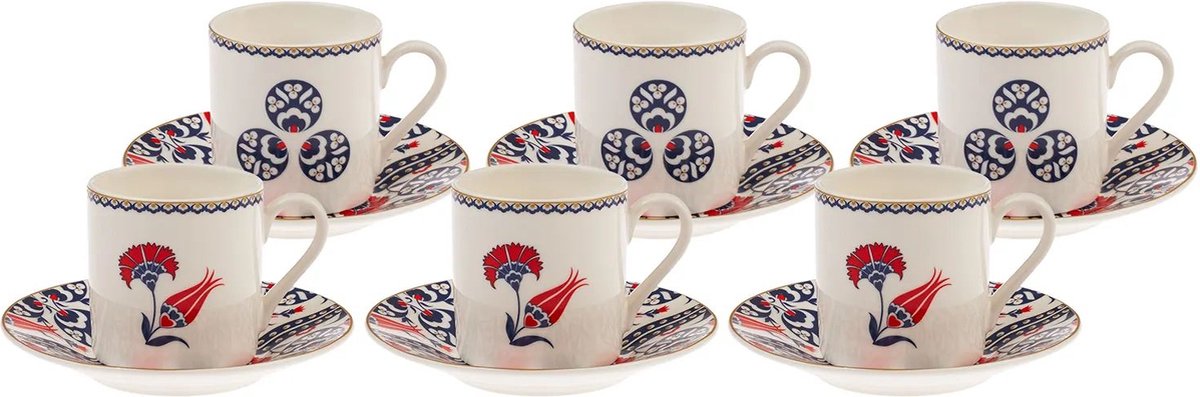 Karaca -Hasbahçe -Set van 6 stuks- Koffiekopjes 80 ml-porselein-Turkse ...