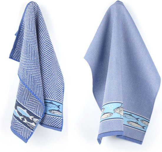 Luxe Keukendoek en Theedoek Vis Royal Blauw van Bunzlau Castle | 100% ...