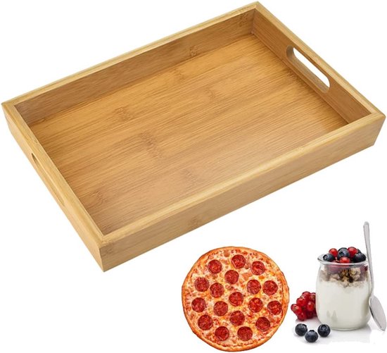Serveerdienblad bamboe tablet rechthoekig houten handvat dienblad ...