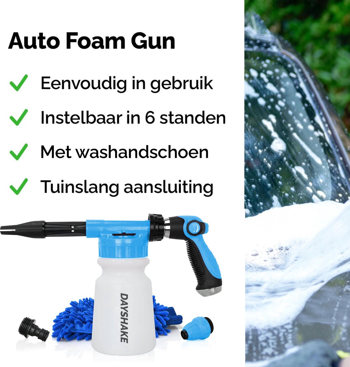 Dayshake Snow Foam Gun voor Tuinslang - Inclusief Washandschoen - Foam ...