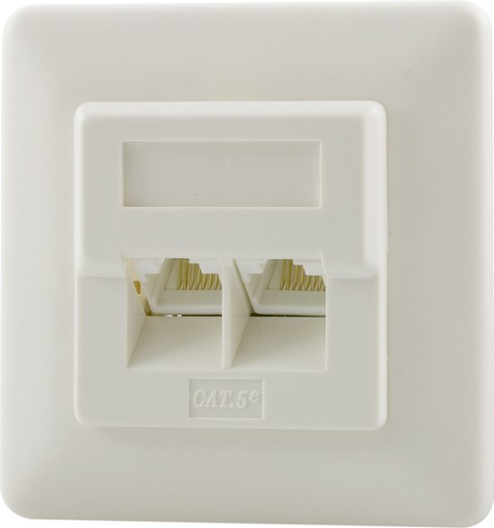 DELTACO VR-15, Cat5e - UTP - 2xRJ45 inbouw wandcontactdoos, 45 graden ...