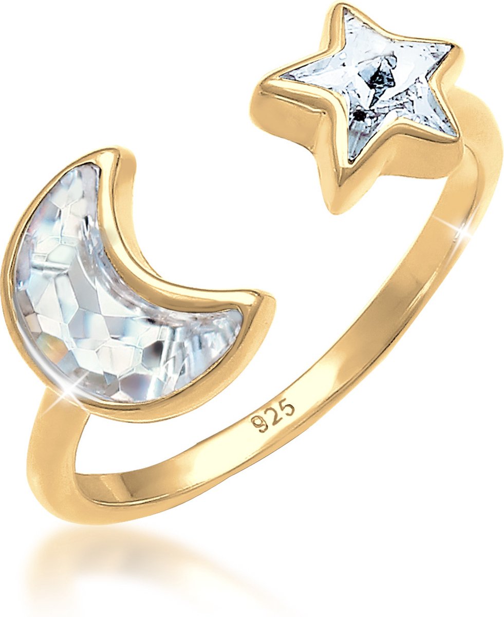 Elli Dames Ring Dames Sikkel Ster Astro met Kristallen in 925 Sterling ...