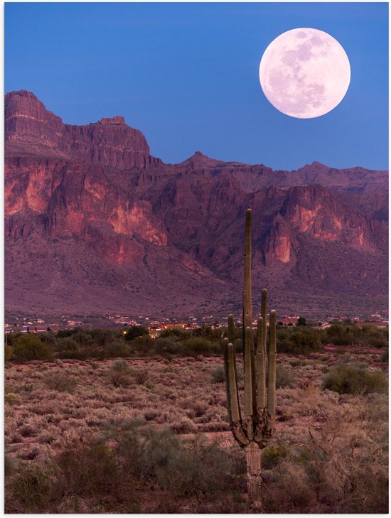 WallClassics - Poster (Mat) - Maan boven Bergen in Droog Gebied - 30x40 ...