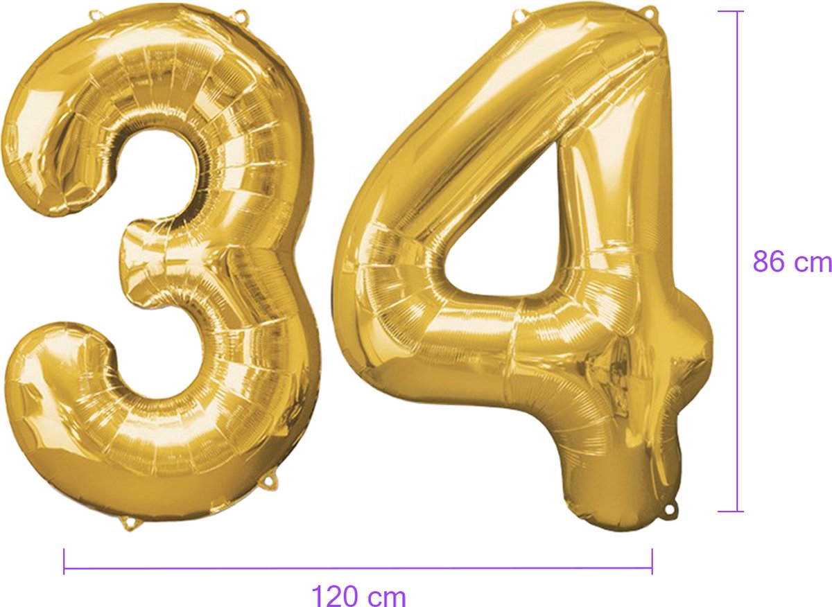 Versiering 34 Jaar Ballon Cijfer 34 Verjaardag Versiering Folie Helium ...