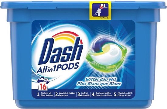 Dash Detergent All in 1 dosettes Plus blanc que blanc - 16 dosettes ...