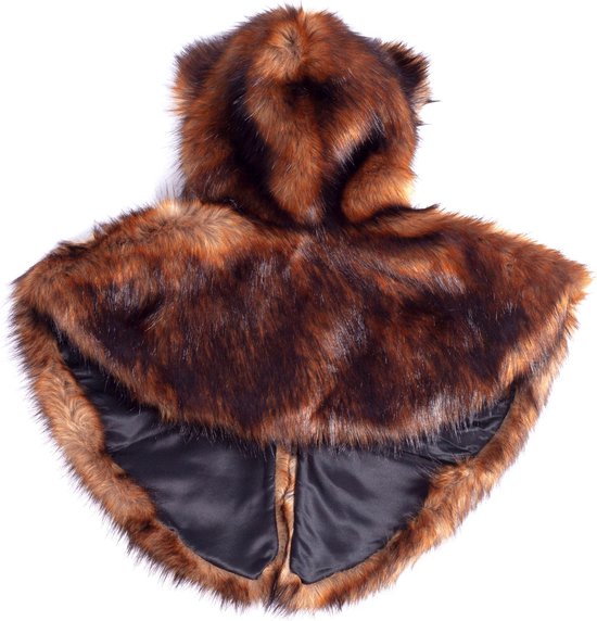 KIMU poncho cape bruine beer hood muts bontjas oortjes spirit beertje ...