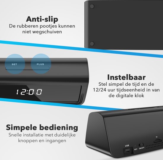 Bastix S1 Digitale Klok met Verborgen Camera – Wifi Klok Spy Camera met App -... | bol