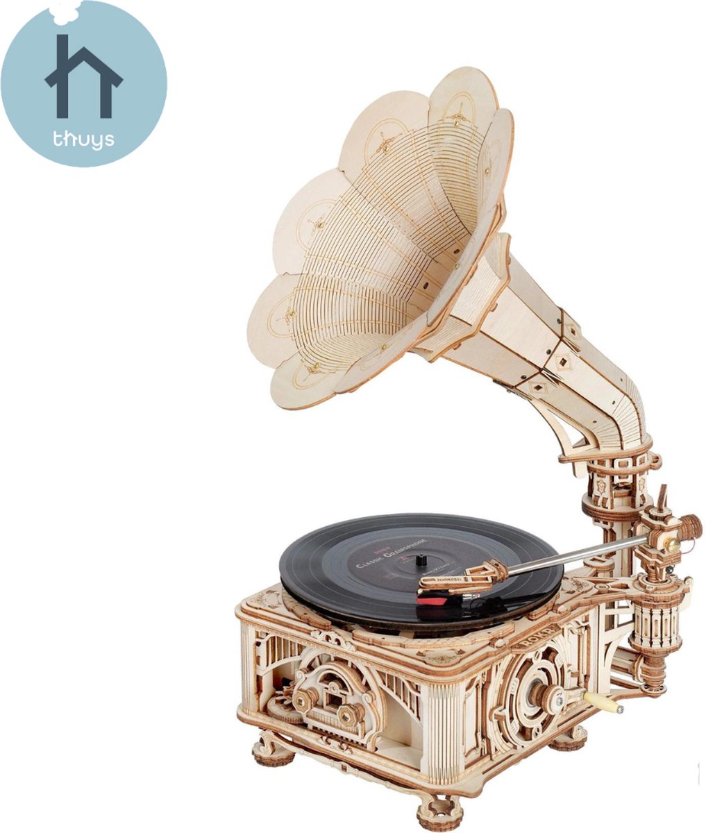 Houten 3D Puzzel voor Volwassenen en Kinderen - Platenspeler/Grammofoon ...