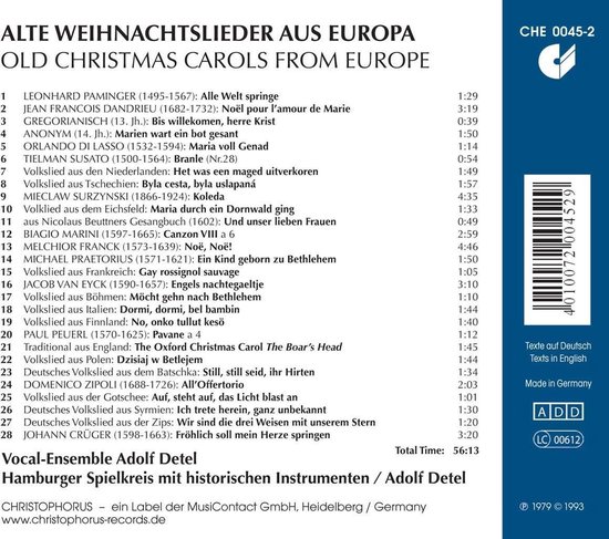 Alte Weihnachtslieder Aus, Vocalensemble Adolf Detel | CD (album ...