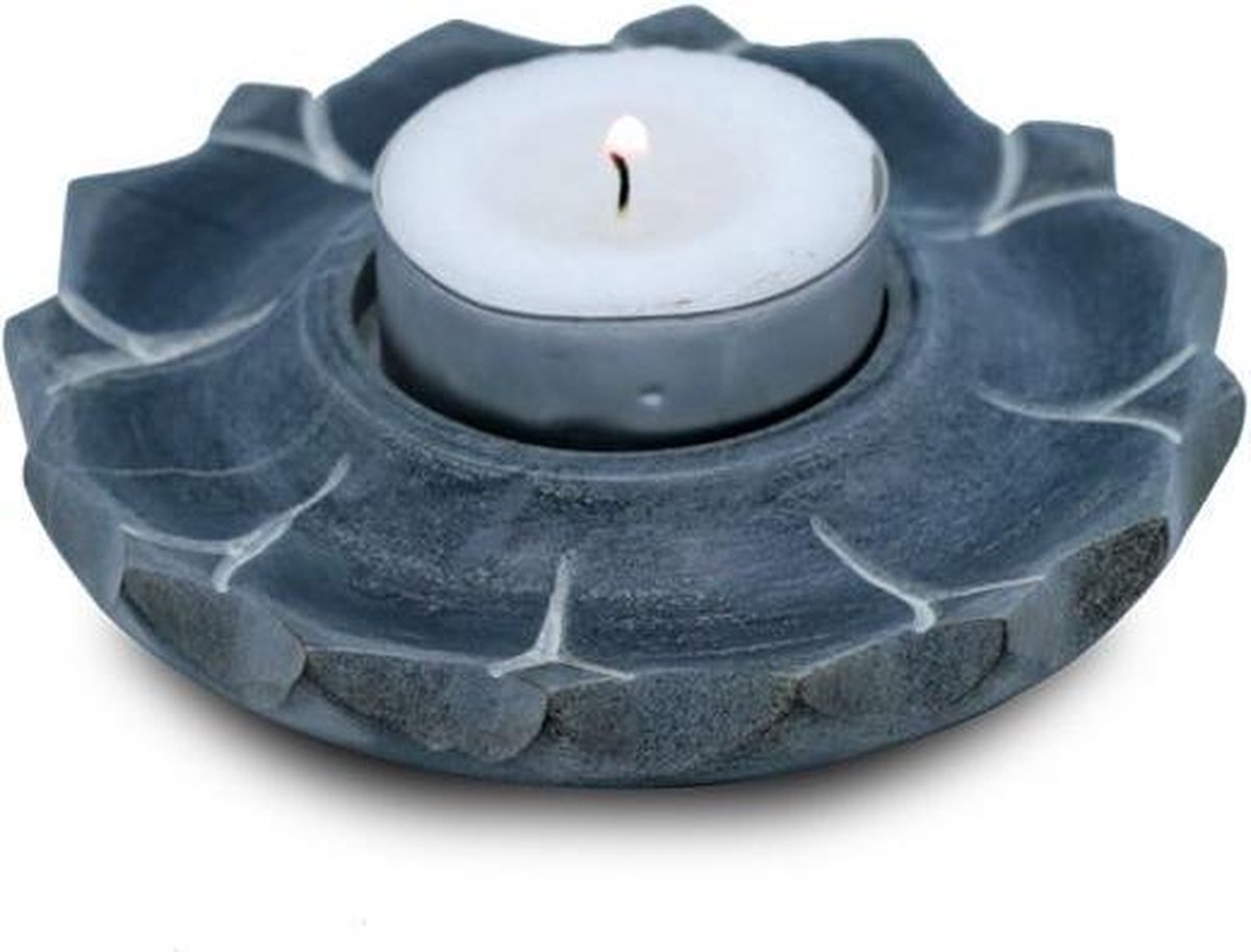 Lotus kaars- en wierookhouder zeepsteen grijs - 10cm - Zeepsteen ...
