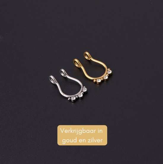 Fake Neuspiercing Goud - Goudkleurig met Diamantjes op Rij - Nep ...