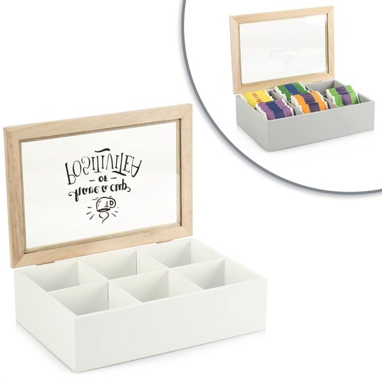 Theedoos met 6 compartimenten - houten opbergdoos voor thee ...
