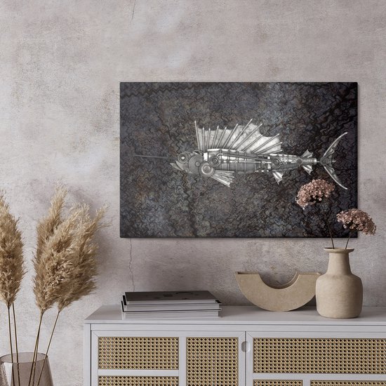 Schilderijkoning - Canvas Schilderij Steampunk Stijl Zeilvis - 120 x 80 ...