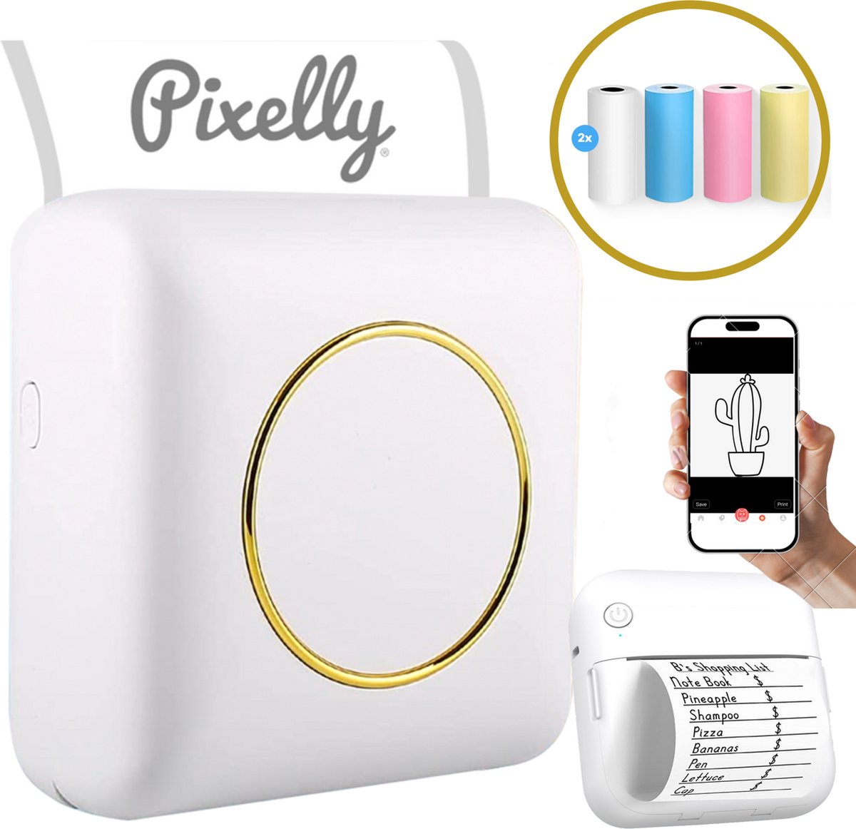 Pixelly® Fotoprinter voor Smartphone - 2-in-1 Mini Pocket, Foto & Label ...