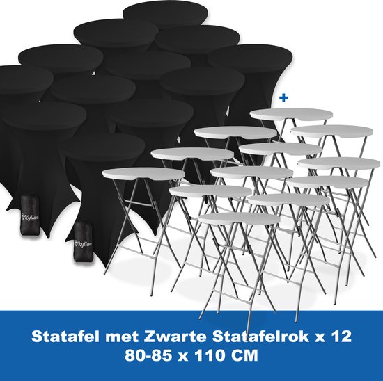 Statafel x 12 + Statafelrok Zwart x 12 - ∅ 80-85 x 110 cm – Statafels Inklapbaar –... | bol