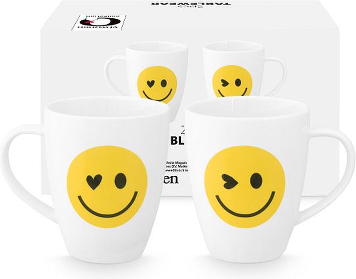 vtwonen XL Mokken Set met Smile Print - Kopjes & mokken - Set van 4 ...