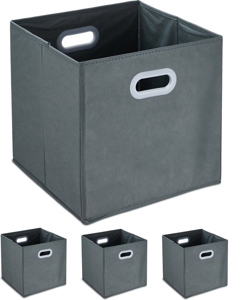 Relaxdays opbergmand - set van 4 - stoffen mand - speelgoedmand - handgrepen - vierkant | bol.com