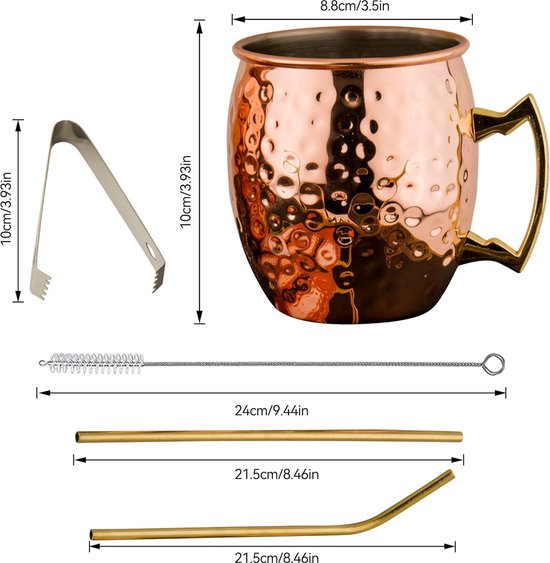 Moscow Mule Bekers, 550 ml cocktail koperen mokken, klassieke set met 4 ...
