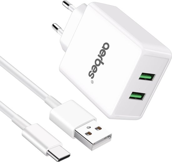 Dubbele USB Snellader met Gratis USB-C Kabel - Adapter - Lader - 15w ...