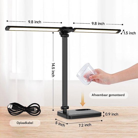 Bureaulamp Led - Bureaulamp Led Dimbaar - USB-Oplaadpoort - 5 Kleurmodi ...