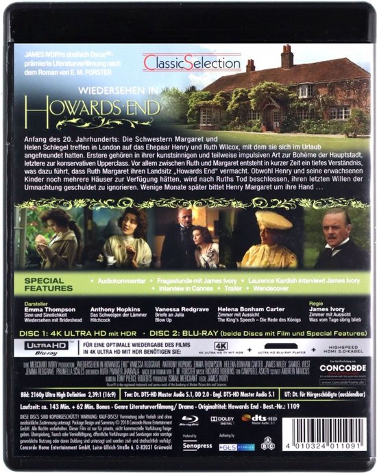 Howards End [Blu-Ray 4K]+[Blu-Ray], Vanessa Redgrave | Dvd's | bol